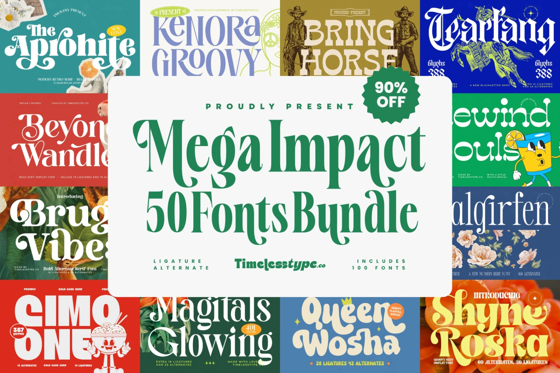 Mega Impact 50 Fonts Bundle | Timeless Type
